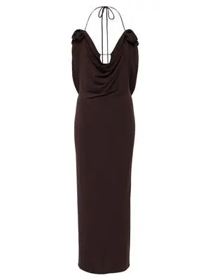 Magda Butrym Floral-appliqué Draped Midi Dress - Brown