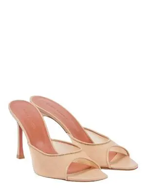 Amina Muaddi Alexa 95 Leather-trimmed Mesh Mules - Beige