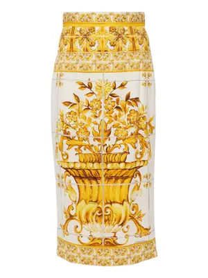 Dolce & Gabbana Majolica Silk-blend Midi Skirt - Yellow