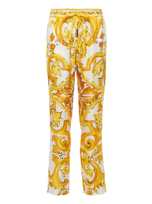 Dolce & Gabbana Majolica Silk Straight Pants - Yellow