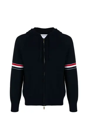 Thom Browne Rwb Stripe Cashmere Hoodie - Black