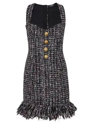 Balmain Button-embellished Tweed Mini Dress - Black
