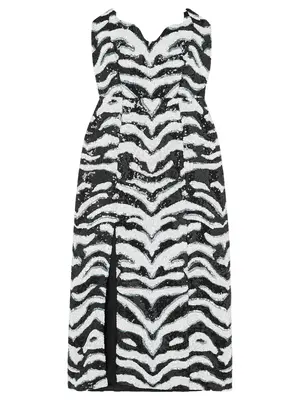 Halpern Strapless Sequined Zebra-print Tulle Midi Dress - White
