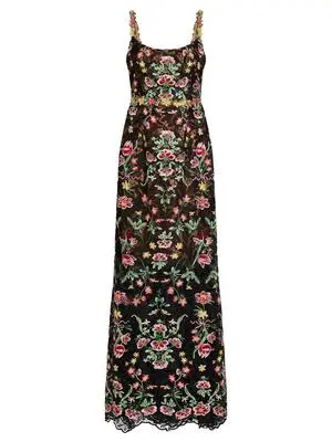 Marchesa Embroidered Macramé Lace Gown - Black