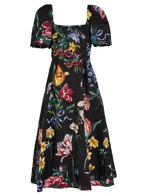 Marchesa Brocade Midi Dress - Black
