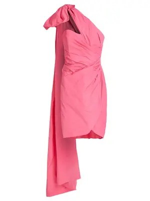 Marchesa Bow-detailed Draped Taffeta Mini Dress - Bubblegum