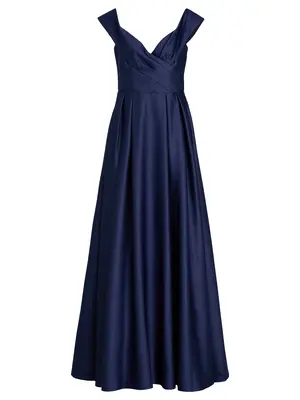Marchesa Pleated Gown - Navy