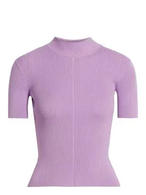 Oscar De La Renta Ribbed Silk-blend Turtleneck Top - Lavender