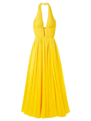 RASARIO Pleated Chiffon Halterneck Gown - Yellow