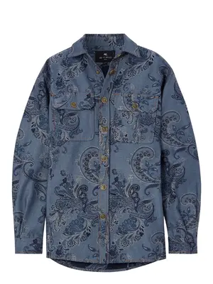 Etro Embroidered Oversized Denim Shirt - Blue