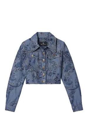 Etro Cropped Denim Jacquard Jacket - Blue