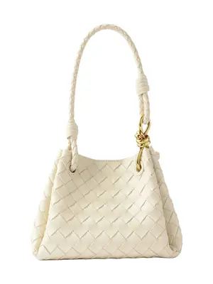 BOTTEGA  VENETA Parachute Intrecciato Leather Shoulder Bag Cream