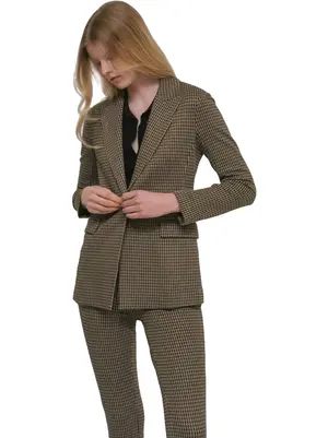 Rosetta Getty Houndstooth Interlock Jacquard Peak Lapel Jacket - Stripe