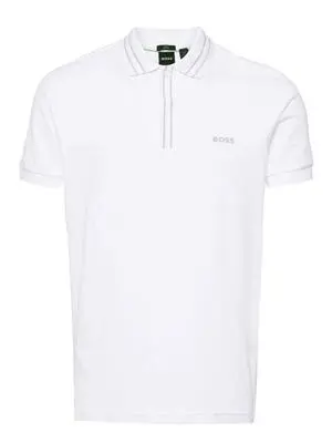 BOSS Logo-print Striped-trim Polo Shirt - White