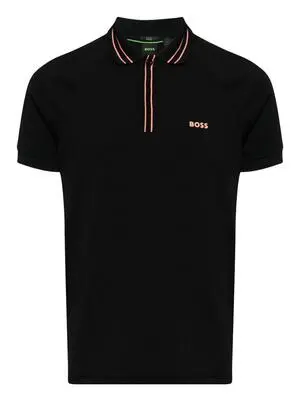 BOSS Logo-print Striped-trim Polo Shirt - Black