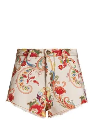 Etro Paisley-print Denim Shorts - White