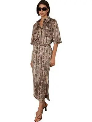 REISS Farah Snake Print Belted Midi Dress - Neutral