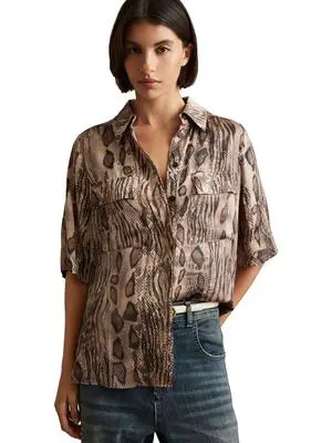 REISS Maya Snake Print Shirt - Neutral