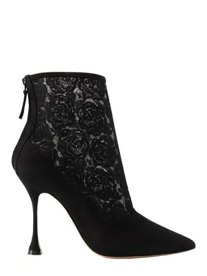 Manolo Blahnik Bricala 105 Embroidered Tulle And Suede Ankle Boots - Black