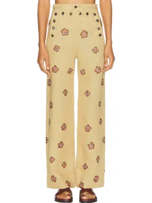 BODE Embroidered Wax Flower Trouser
