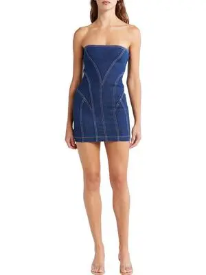 MISTRESS ROCKS Strapless Mini Denim Dress - Dark Blue