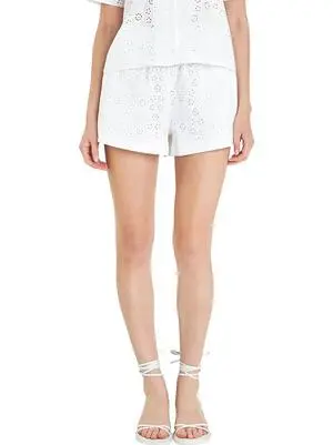 English Factory Floral Embroidered Cotton Shorts - White