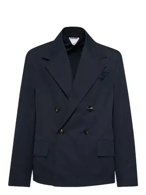 Bottega Veneta Double-breasted Cotton Twill Blazer - Blue