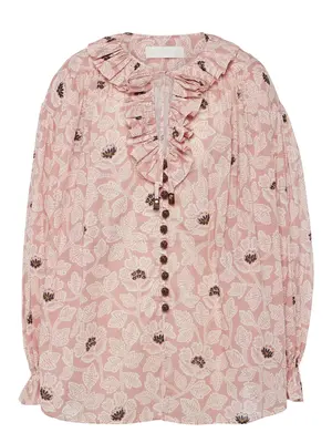 Zimmermann Ottie Floral Ruffled Top - Pink