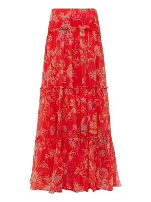 Etro Floral Print Silk Maxi Skirt - Red