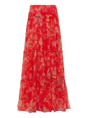 Etro Floral Print Silk Maxi Skirt - Red