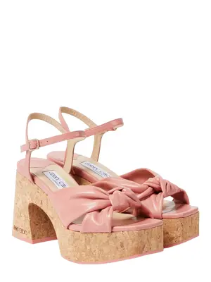 JIMMY CHOO Heloise 95 Leather Platform Sandals - Pink