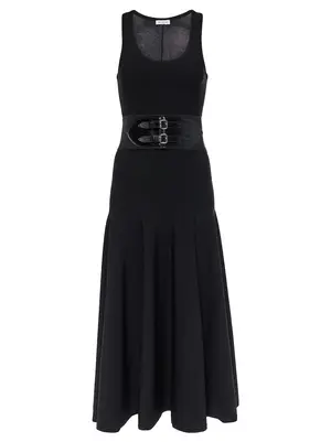 Alaïa Leather-trimmed Midi Dress - Black