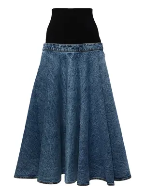 Alaïa Denim And Cotton Jersey Midi Skirt - Blue