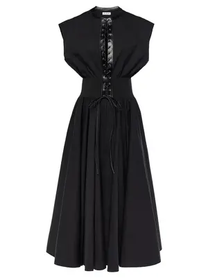 Alaïa Leather-trimmed Cotton Maxi Dress - Black