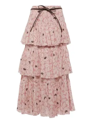 Zimmermann Ottie Floral Midi Skirt - Pink