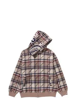 A BATHING APE Logo Check Pattern Shark Full Zip Hoodie - Beige