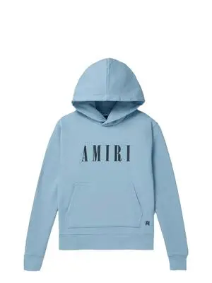 Amiri Logo-print Cotton Jersey Hoodie - Light Blue