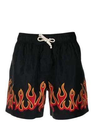 Palm Angels Printed Swim Shorts - Black/orange