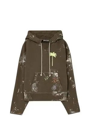 Palm Angels Painted Raw Cut Hoodie - Green