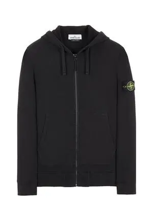 Stone Island 64220 Brushed Cotton Fleece Zip Up Hooded Sweatshirt - Black