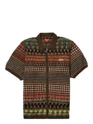 Supreme Gradient Grid Zip Up Polo - Brown