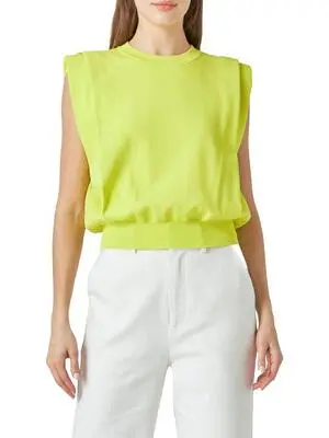 Endless Rose Power Shoulder Sleeveless Blouson Top - Neon Yellow