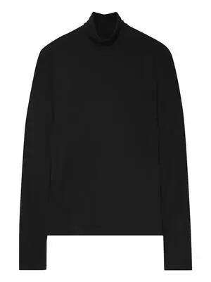 JIL SANDER Crepe Turtleneck Top - Black