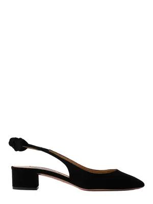 AQUAZZURA Very Bow 35 Suede Slingback Pumps - Black