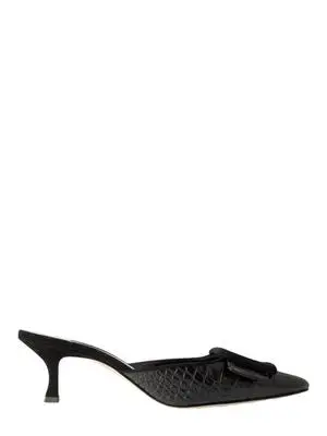 Manolo Blahnik Maysalebi 50 Croc-effect Leather Mules - Black