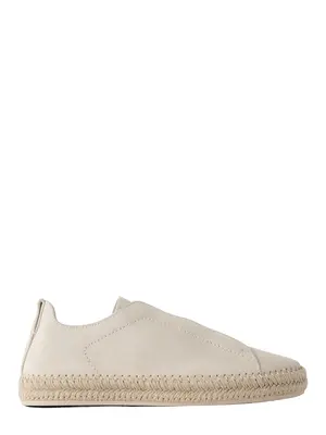 Zegna Triple Stitch™ Leather-Trimmed Suede Slip-On Sneakers Neutrals