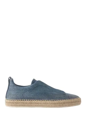 Zegna Triple Stitch™ Leather-trimmed Canvas Slip-on Sneakers - Blue