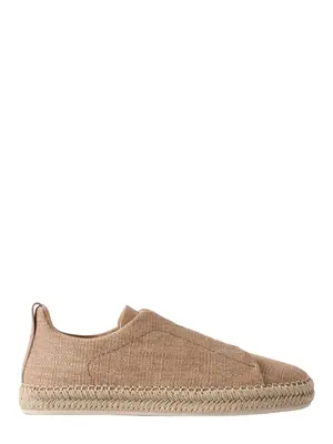 Zegna Triple Stitch™ Leather-trimmed Slip-on Sneakers - Brown