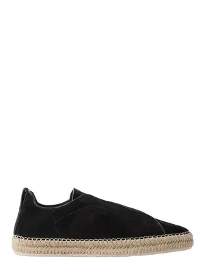 Zegna Triple Stitch™ Leather-trimmed Suede Slip-on Sneakers - Black