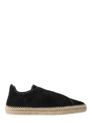 Zegna Triple Stitch™ Leather-trimmed Suede Slip-on Sneakers - Black